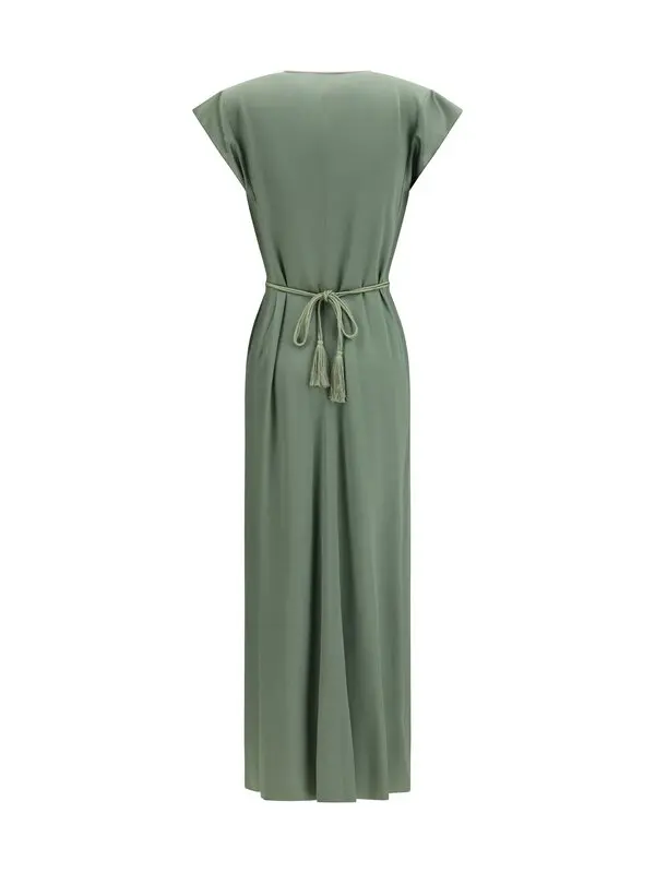 FORTE_FORTE Long Kaftan Dress With V-neck And Belt - Green