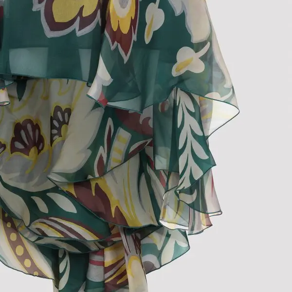 Etro Asymmetrical Floral Print Silk Mini Skirt