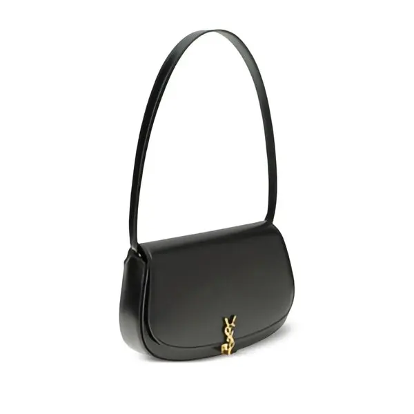 Saint Laurent Lambskin Shoulder Bag With Gold-tone Logo - Black