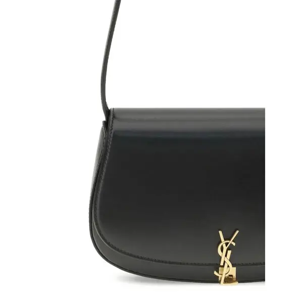 Saint Laurent Lambskin Shoulder Bag With Gold-tone Logo - Black