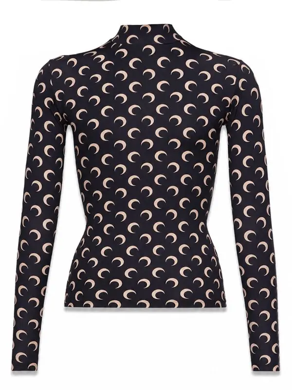 MARINE SERRE Moon Print High Neck Top - Black