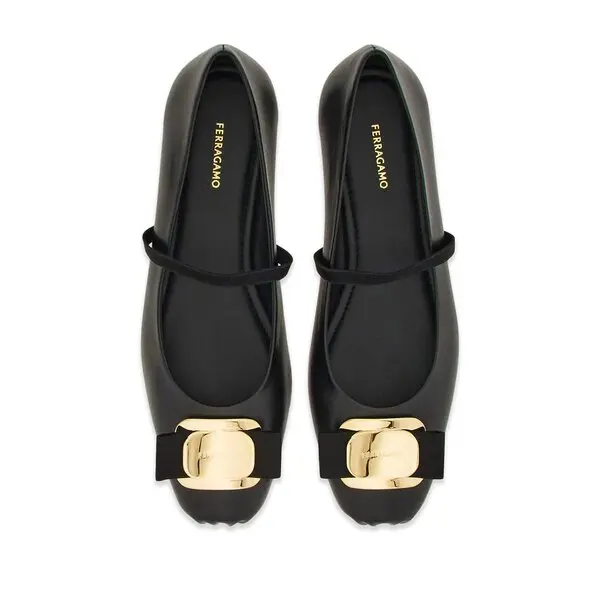 FERRAGAMO Lambskin Ballet Flats With Vara Bow Detail - Black