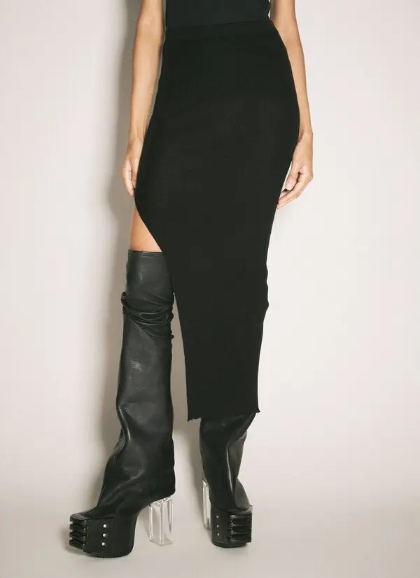 Rick Owens Ribbed Maxi Skirt With Rear Split