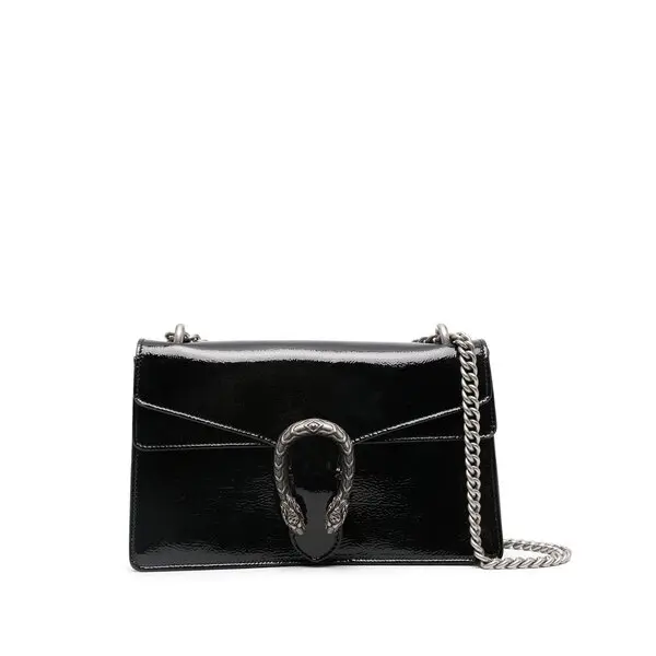 Gucci Calf Leather Tiger Head Shoulder Bag - Black