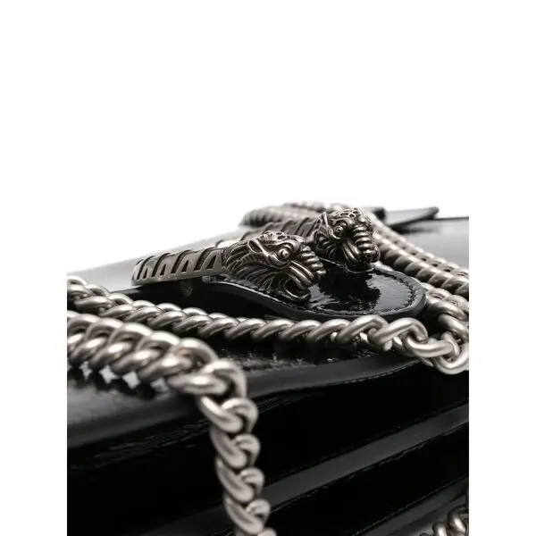Gucci Calf Leather Tiger Head Shoulder Bag - Black