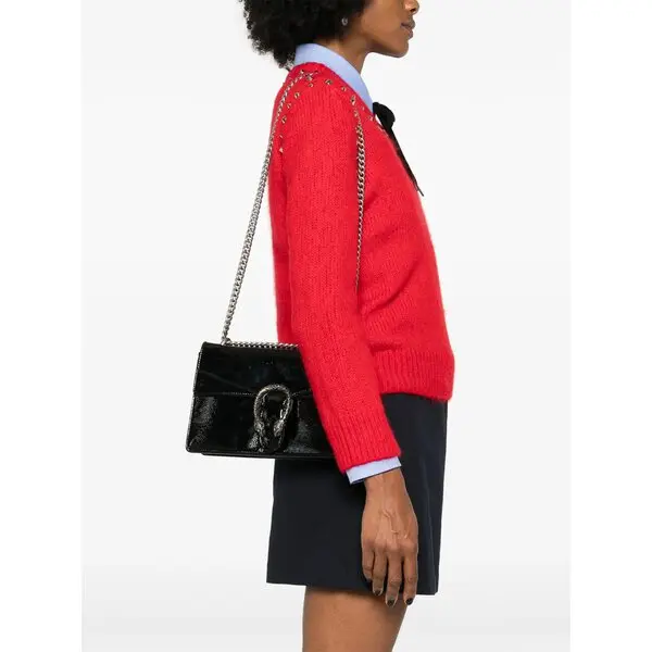 Gucci Calf Leather Tiger Head Shoulder Bag - Black