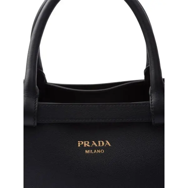 Prada Leather Tote Bag With Gold Tone Buckle Fastening