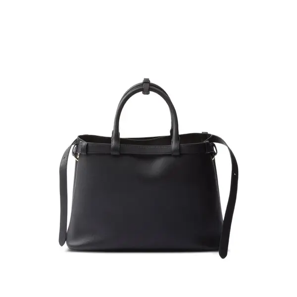 Prada Leather Tote Bag With Gold Tone Buckle Fastening - Black
