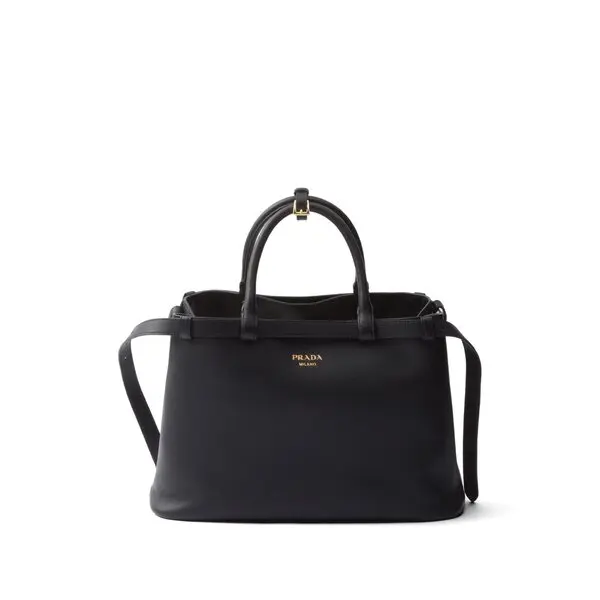 Prada Leather Tote Bag With Gold Tone Buckle Fastening - Black