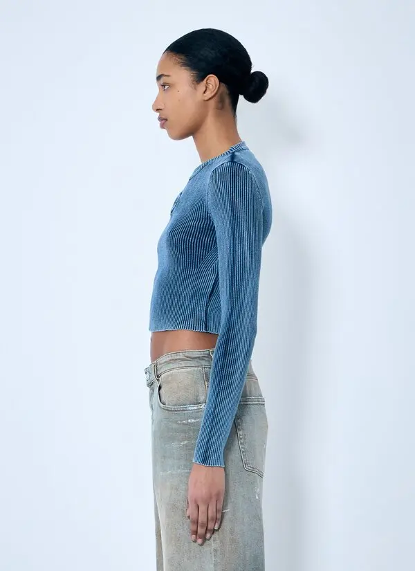 DIESEL® Ribbed Crewneck Long Sleeve Top With Logo Plaque