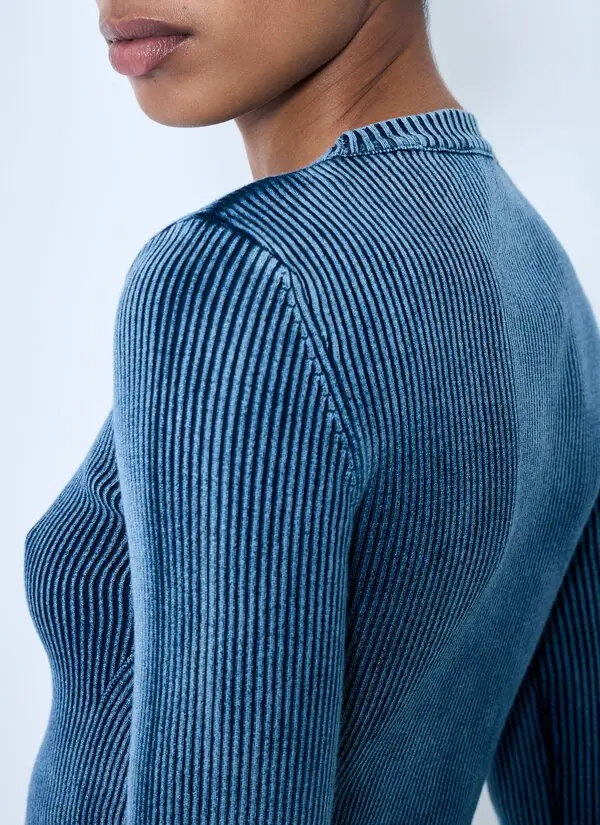 DIESEL® Ribbed Crewneck Long Sleeve Top With Logo Plaque