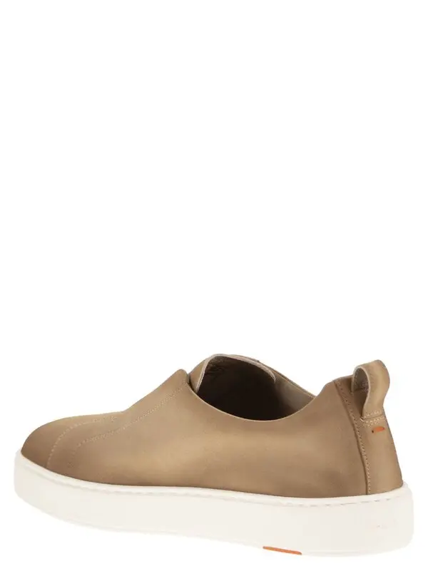 Santoni Suede Leather Slip-on Trainers With Rubber Sole