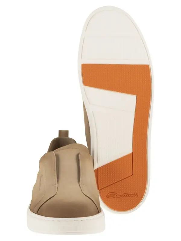 Santoni Suede Leather Slip-on Trainers With Rubber Sole