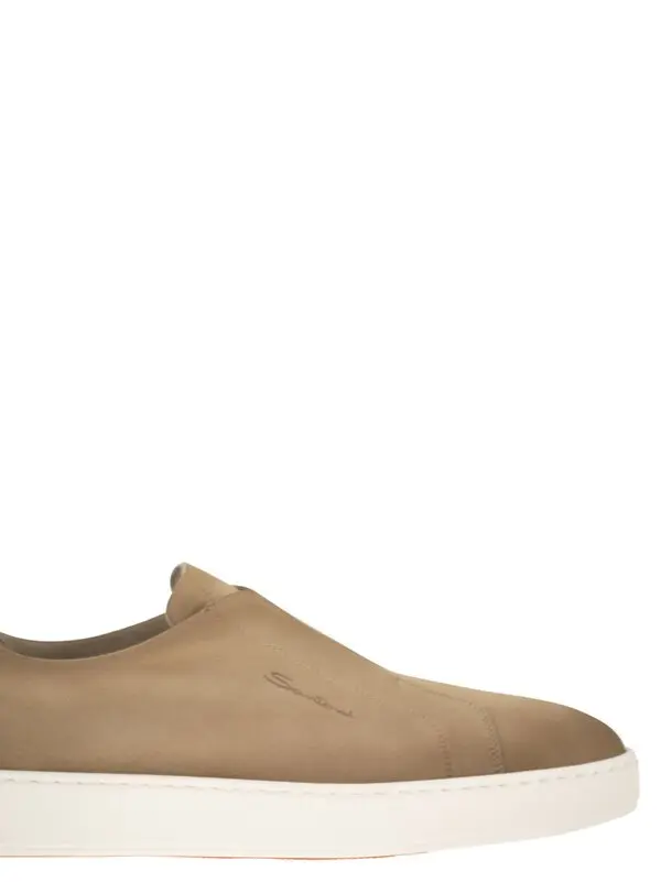 Santoni Suede Leather Slip-on Trainers With Rubber Sole
