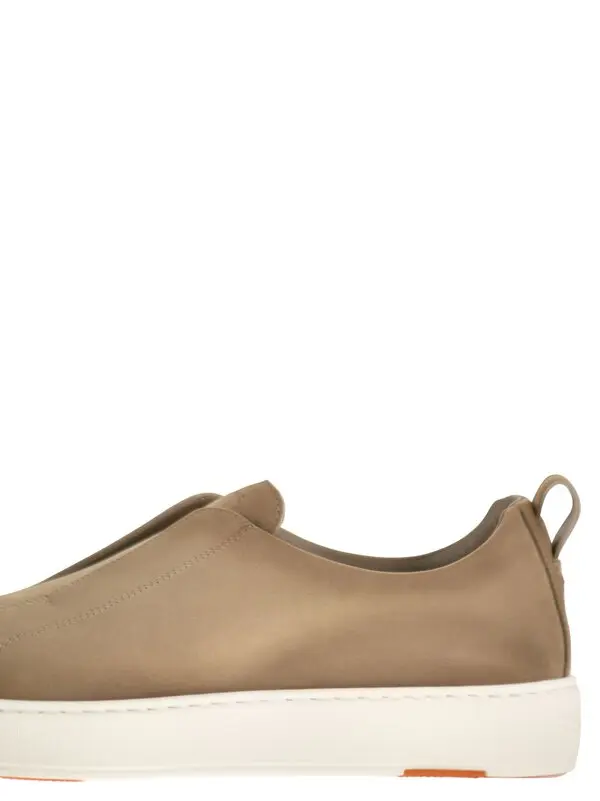 Santoni Suede Leather Slip-on Trainers With Rubber Sole