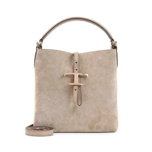 TOD'S Suede Tote Bag With Gold-tone Hardware - Cream