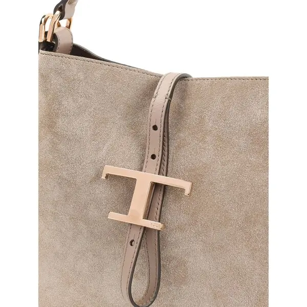 TOD'S Suede Tote Bag With Gold-tone Hardware - Cream