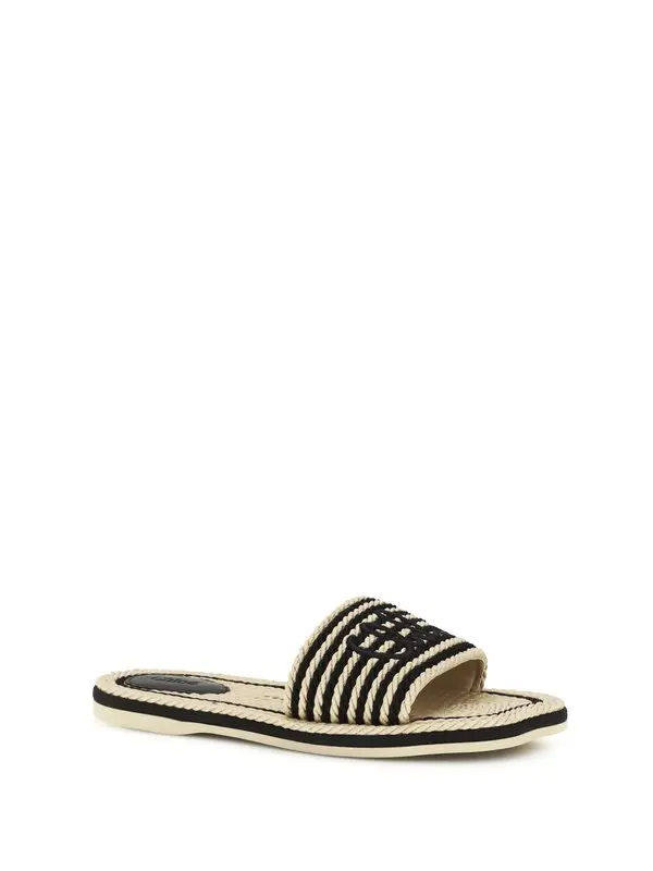 Chloé Two-tone Raffia Slide Sandals With Embroidered Signature - Multicolor