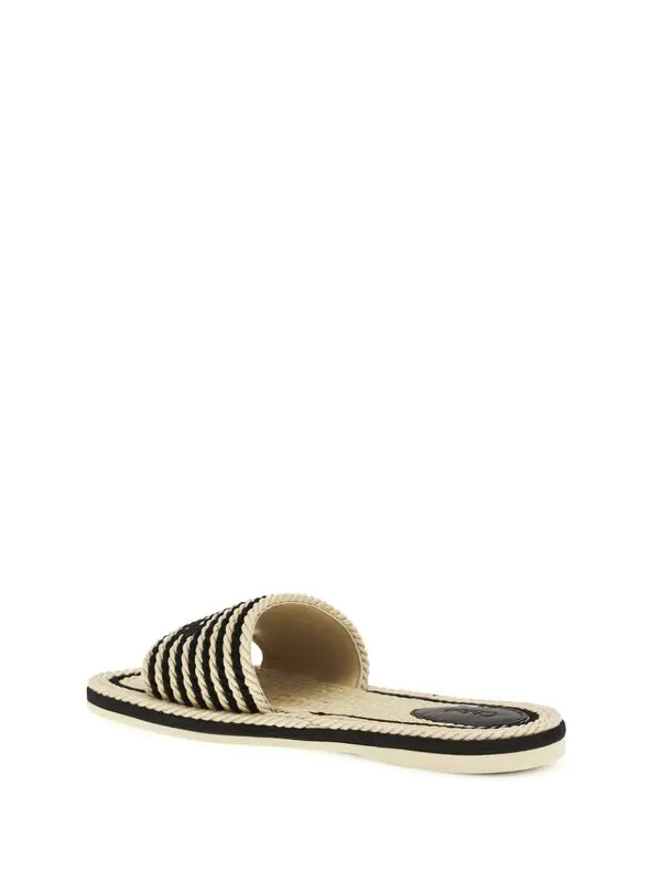 Chloé Two-tone Raffia Slide Sandals With Embroidered Signature - Multicolor