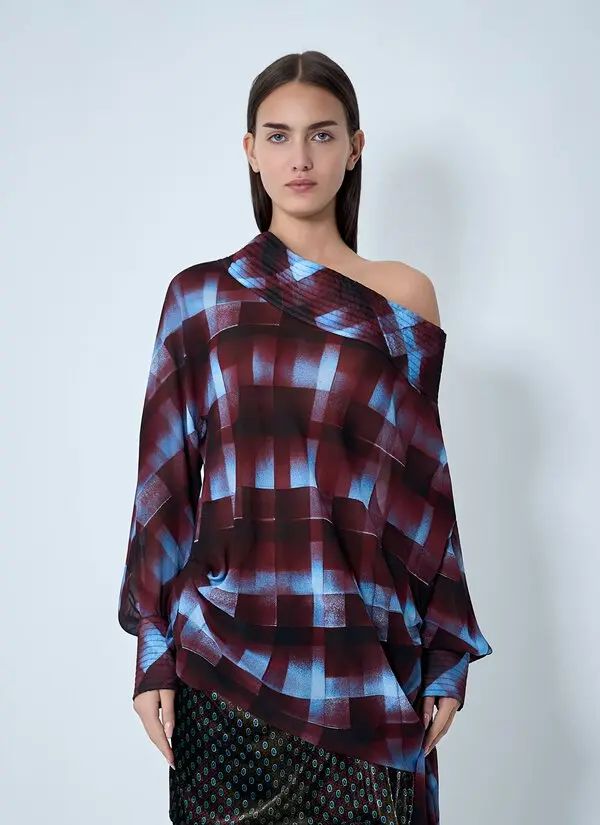 Dries Van Noten Asymmetrical Check Print Viscose Shirt
