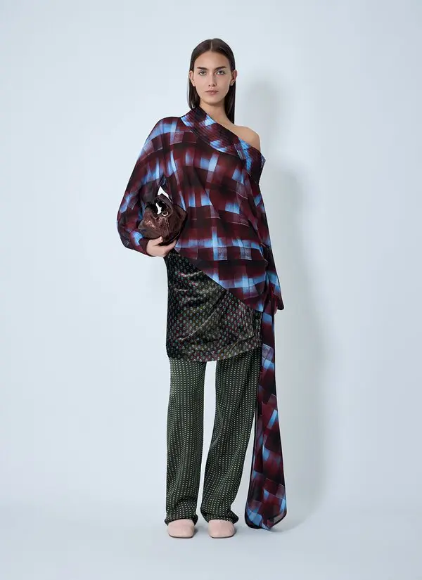 Dries Van Noten Asymmetrical Check Print Viscose Shirt