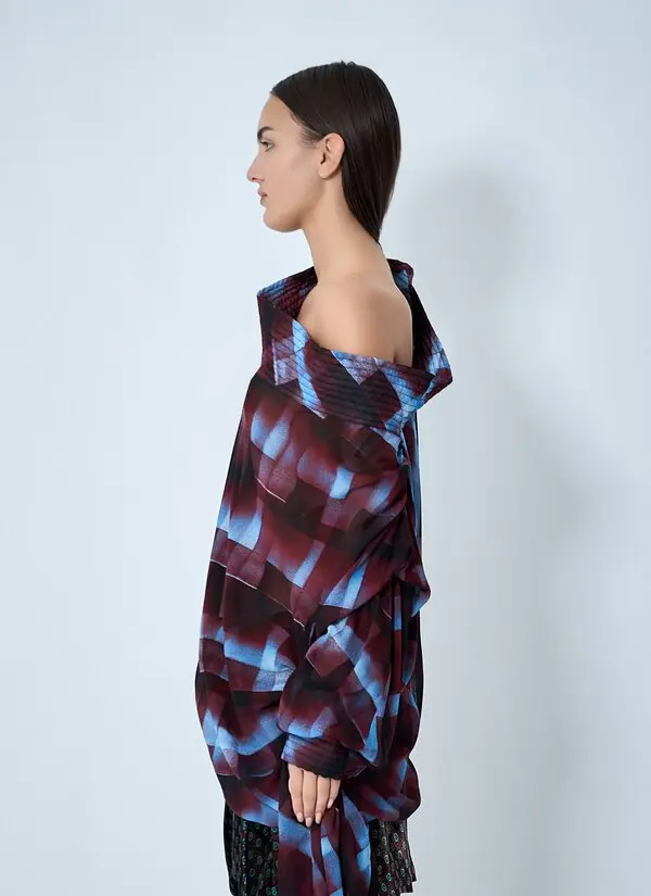 Dries Van Noten Asymmetrical Check Print Viscose Shirt