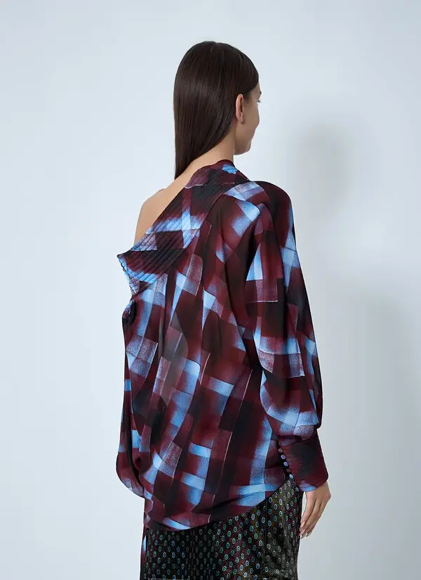 Dries Van Noten Asymmetrical Check Print Viscose Shirt