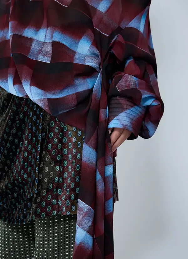 Dries Van Noten Asymmetrical Check Print Viscose Shirt