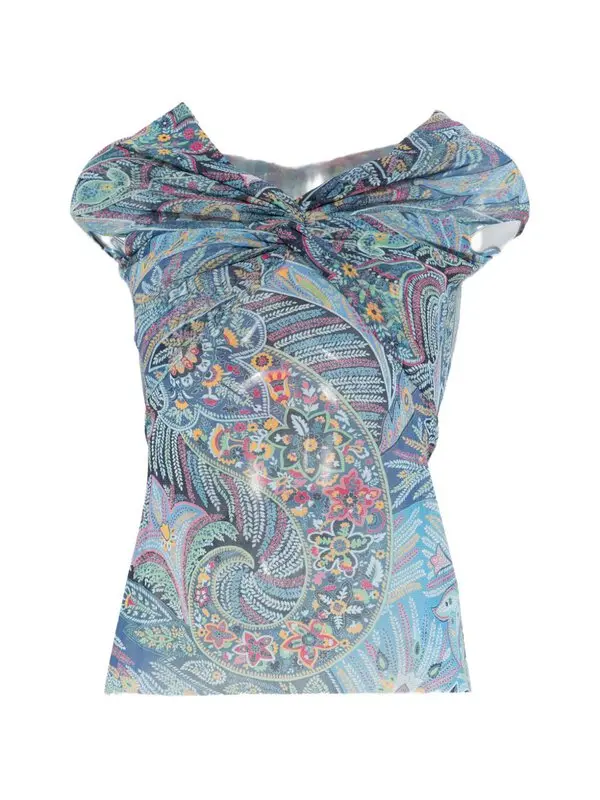 Etro Printed Semi-sheer Knot Detail Top - Multicolor