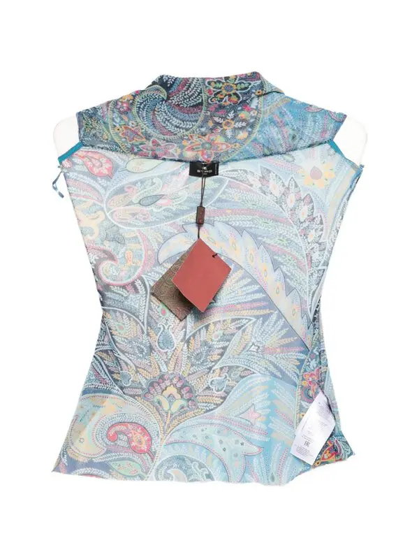 Etro Printed Semi-sheer Knot Detail Top - Multicolor