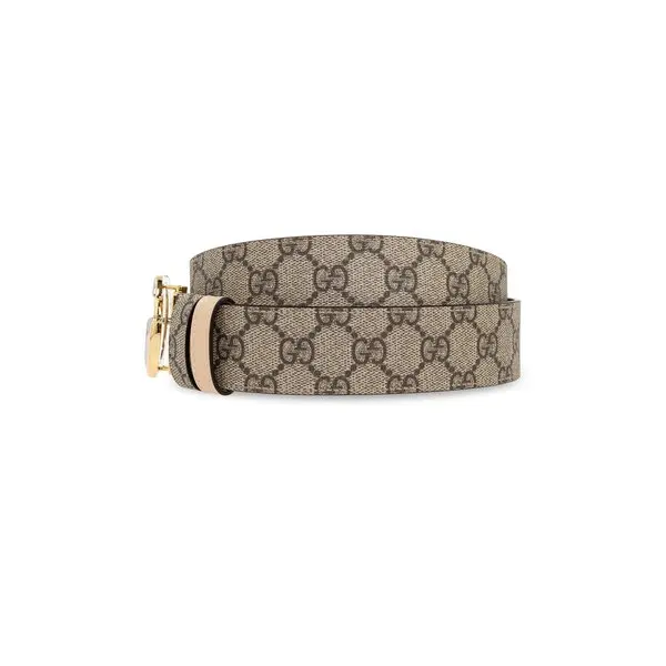 Gucci Leather Maxi Gg Canvas Reversible Belt With Interlocking G Buckle