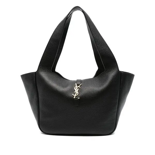 Saint Laurent Calf Leather Cassandre Logo Shoulder Bag - Black