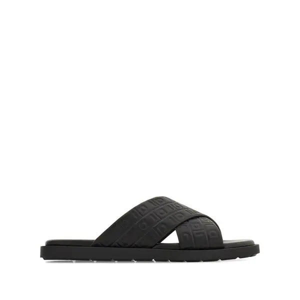 FERRAGAMO Embossed Monogram Leather Crossover Strap Sandals