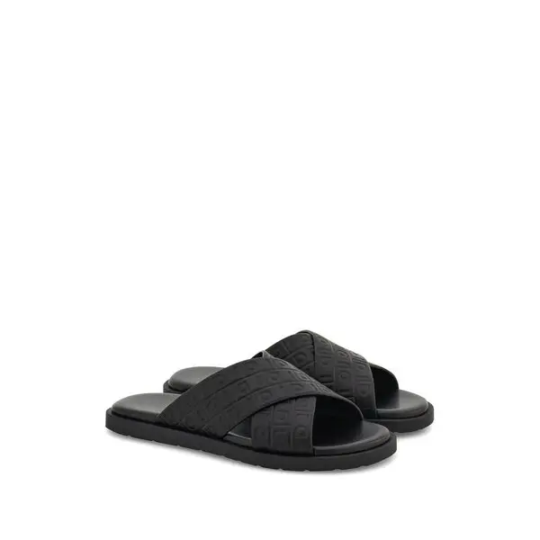 FERRAGAMO Embossed Monogram Leather Crossover Strap Sandals