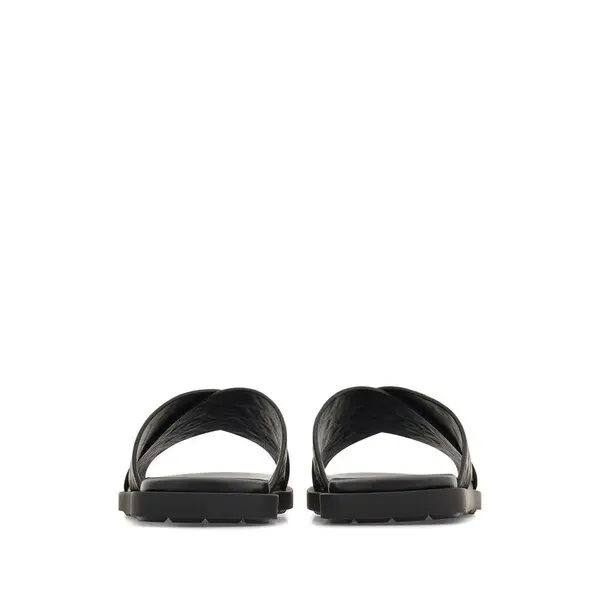 FERRAGAMO Embossed Monogram Leather Crossover Strap Sandals