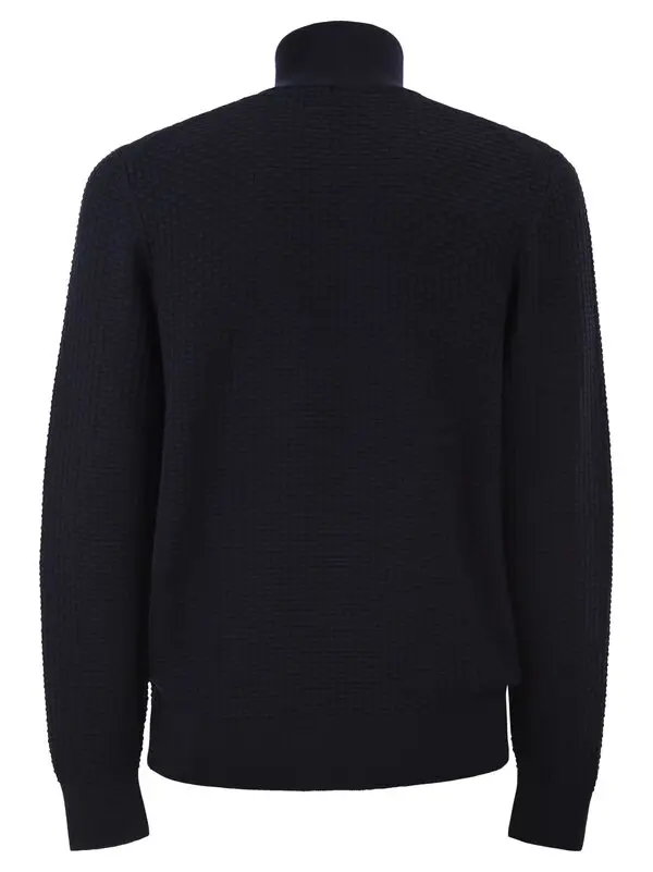 BOSS Textured Cotton High Neck Zip Sweater