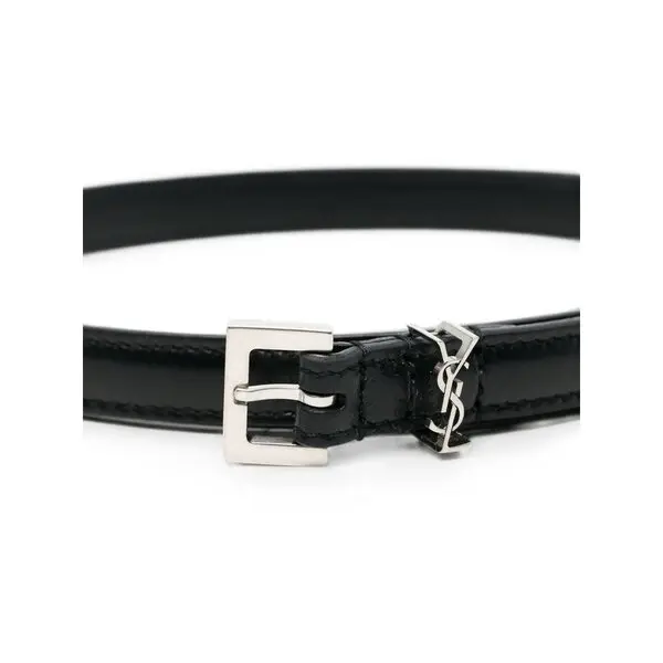 Saint Laurent Cassandre Logo Square Buckle Belt - Black
