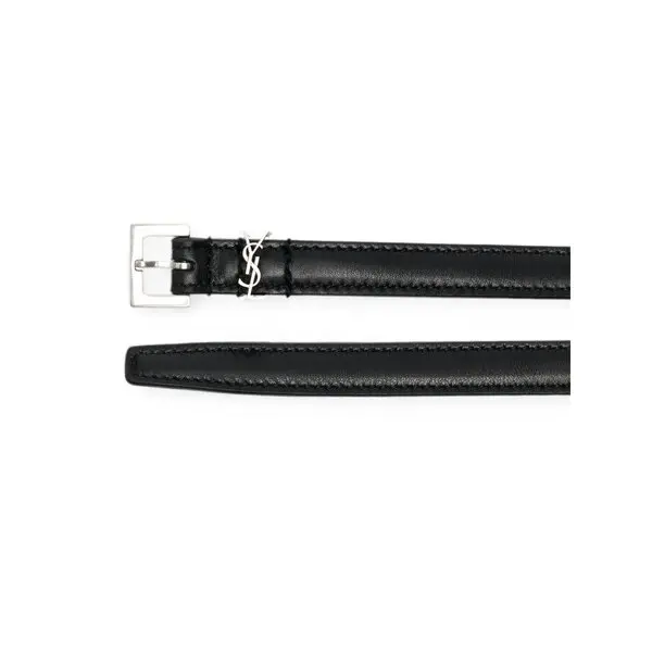 Saint Laurent Cassandre Logo Square Buckle Belt - Black
