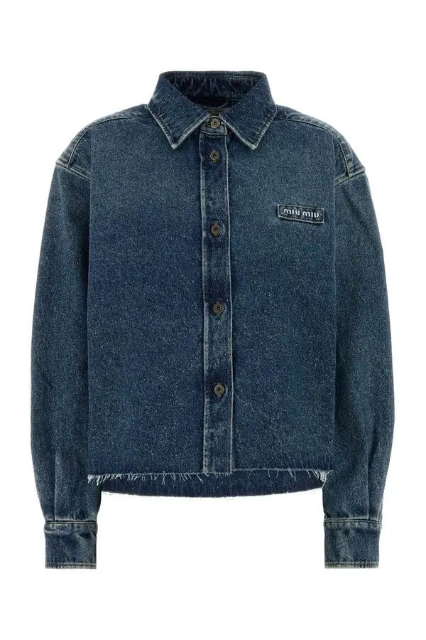 Miu Miu Embroidered Denim Shirt - Blue