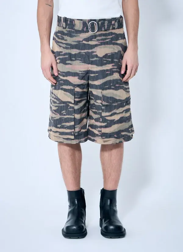 JIL SANDER Belted Camouflage Cargo Shorts - Brown