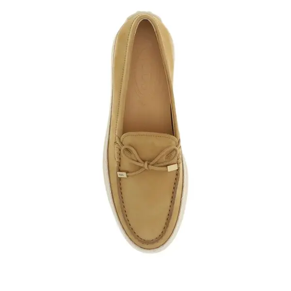 TOD'S Raffia Trim Bow Detail Loafers - Cream