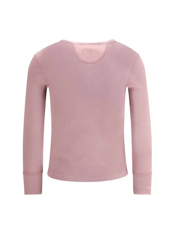 Chloé Ribbed Organic Cotton Henley Shirt - Pink