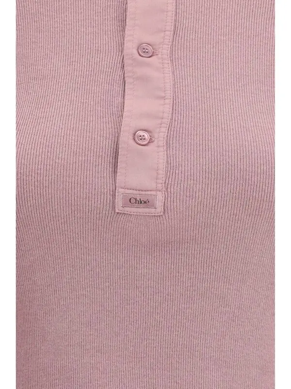 Chloé Ribbed Organic Cotton Henley Shirt - Pink