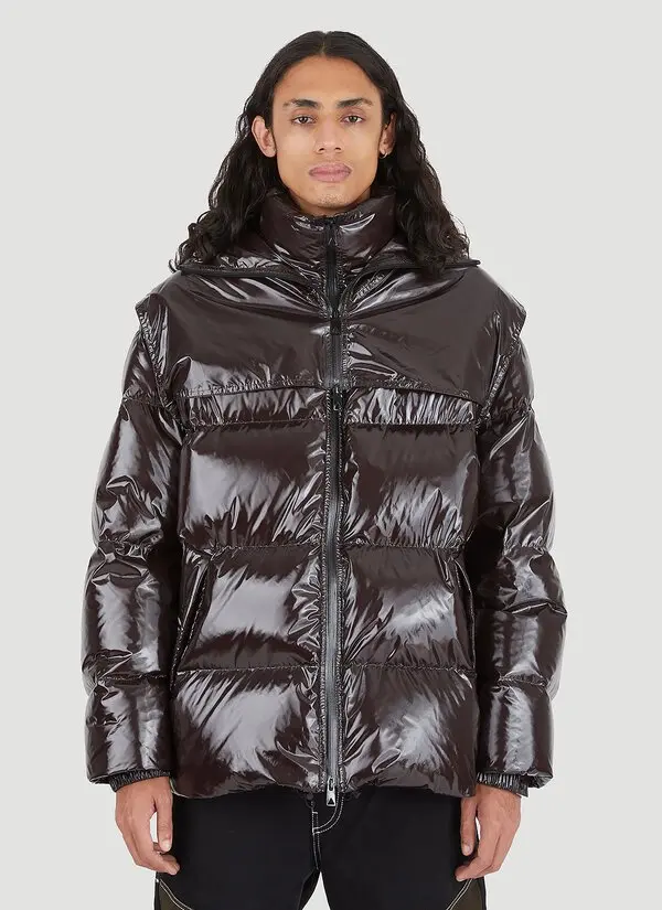 Bottega Veneta Glossy Padded Down Jacket With Funnel Neck And Drawstring Hem - Brown