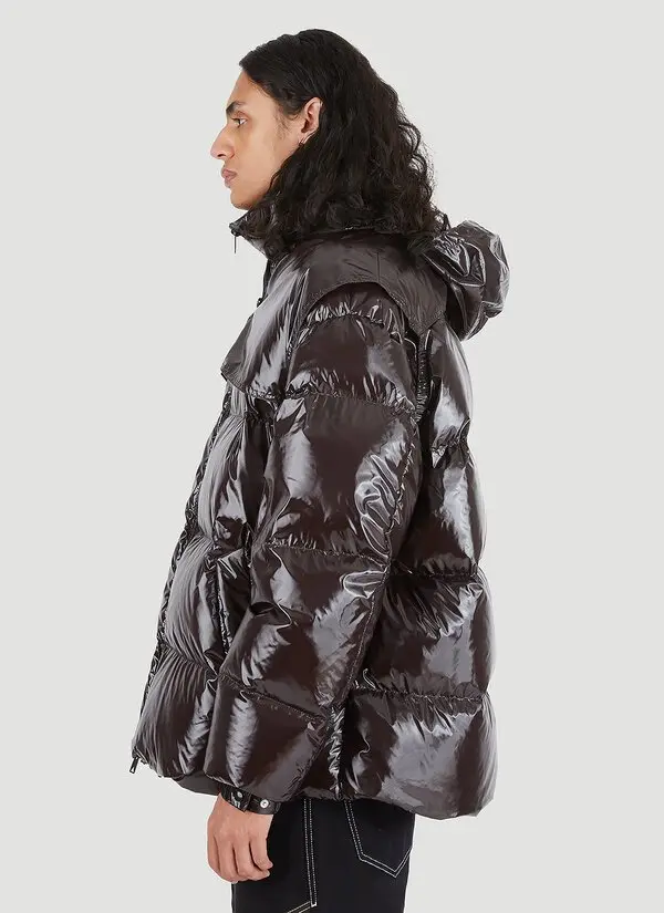 Bottega Veneta Glossy Padded Down Jacket With Funnel Neck And Drawstring Hem - Brown