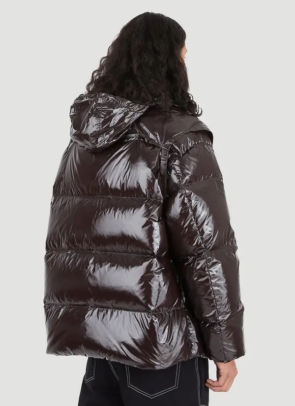 Bottega Veneta Glossy Padded Down Jacket With Funnel Neck And Drawstring Hem - Brown