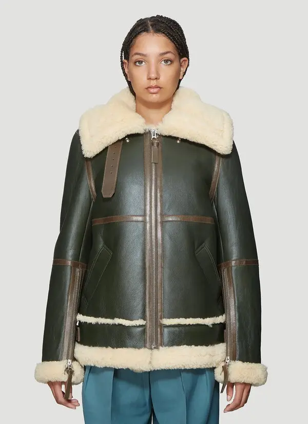 Acne Studios Long Raf Shearling Jacket - Green