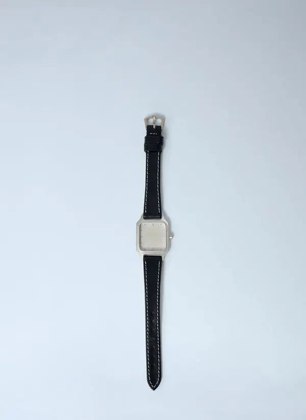 Our Legacy No Time" Rectangular Sterling And Leather Strap Watch - Silver