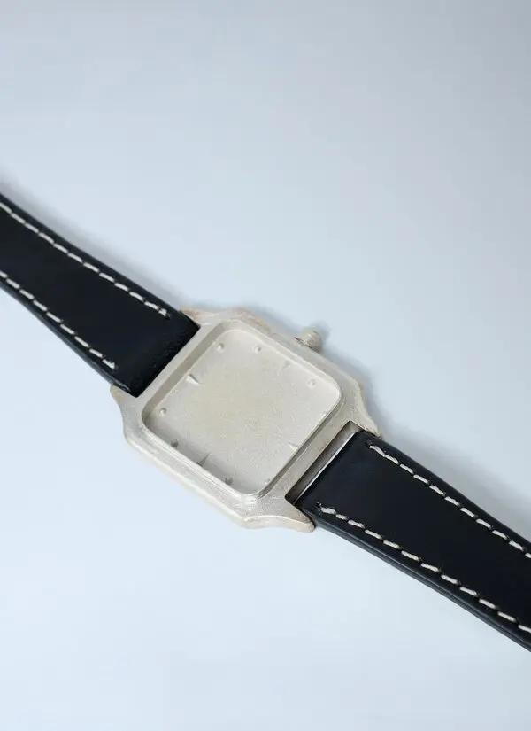 Our Legacy No Time" Rectangular Sterling And Leather Strap Watch