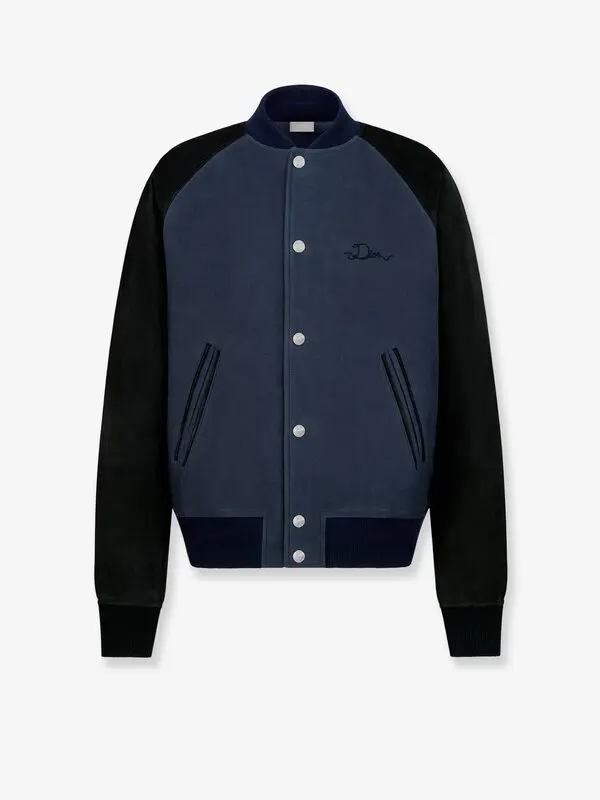 Dior Ribbon Embroidered Suede And Cotton Bomber Jacket - Multicolor
